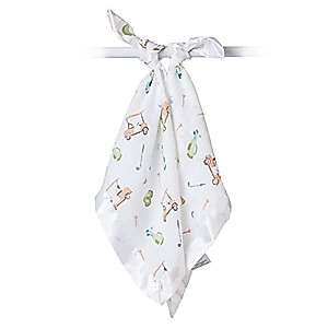 lulujo Baby Security Lovie Blankets| Unisex Softest Breathable Cotton Muslin Security Blanket with Silky Satin Trim| Neutral Comforting Blanket for Girls & Boys | 16in by 16 in| Golf