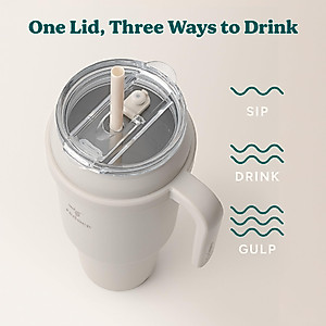 REDUCE Reusable 50 oz Cold1 Water Tumbler – Ergonomic Handle – Double-Wall Insulation – Sturdy Desktop/Tabletop Mug with Lid and Straw – BPA-Free – Stainless Steel for Gym, Home, Office – Casa Blanca