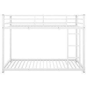 TARTOP Metal Bunk Bed Twin Over Twin, Low Bunk Bed Frame with Ladder & Guardrail for Teens Adults Dormitory Bedroom, Heavy Duty Metal Bed Frame, Easy Assembly, No Box Spring Required, White