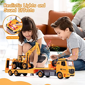 106 PCS Take Apart Trailer Truck & Excavator Toy Set with Electric Drill for 3-7 Year Old Boys and Girls - Friction Power Building Toy Truck Gift for Kids