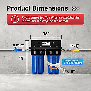 iSpring WGB21B 2-Stage Whole House Water Filtration System, with 10" x 4.5" Sediment CTO(Chlorine, Taste, and Odor) Filter, 1" Inlet/Outlet