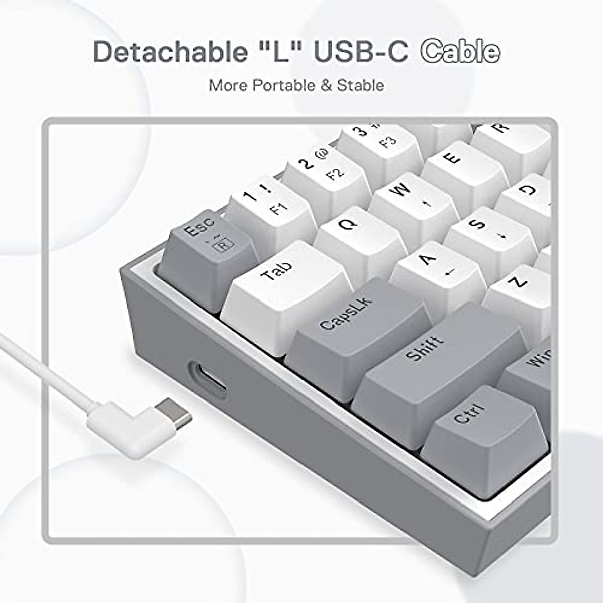 Redragon K617 Fizz 60% Wired RGB Gaming Keyboard, 61 Keys Compact Mechanical Keyboard w/White and Grey Color Keycaps, Linear Red Switch, Pro Driver/Software Supported