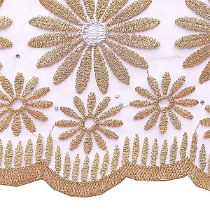 WorthSJLH French Lace Fabric 5 Yards White Gold Nigerian African Lace Fabric Material Swiss Lace for Women SJ002(gold)
