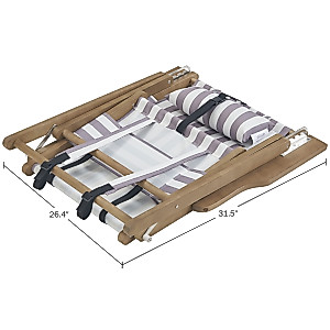 Lavish Home Set of 2 Beach Chairs - Outdoor Weather-Resistant Wood Folding Chairs with Carry Straps and Reclining Seat - Beach Essentials (Taupe)