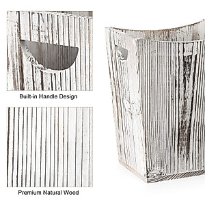 BTY Wood Trash Can, Farmhouse Small Square Wastebasket Bin, Rustic Style Wooden Waste Bin with Convenient Handle for Bathroom, Kitchen, Bedroom, Office - Rustic Grey