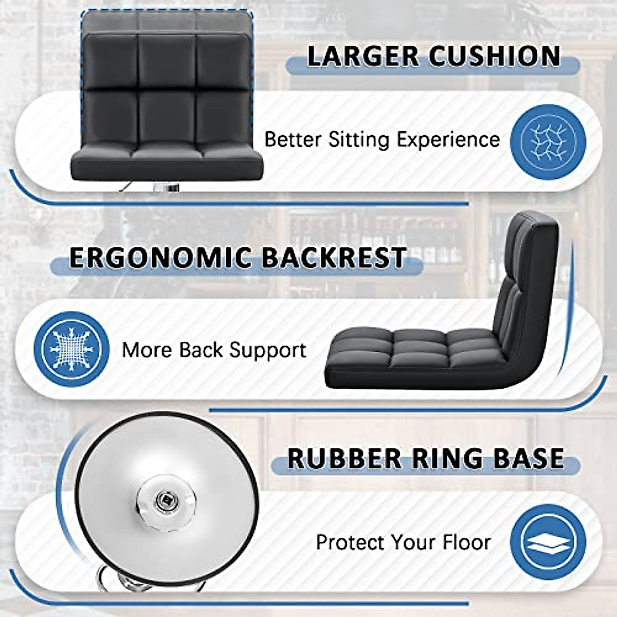 Homall Bar Stools Modern PU Leather Adjustable Swivel Barstools, Armless Hydraulic Kitchen Counter Bar Stool Synthetic Leather Extra Height Square Island Barstool with Back Set of 2(Black)