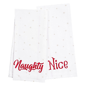 KAF Home Pantry Holiday Naughty Nice Kitchen Dish Towel Set of 4, Cotton Rich, 18 x 28-inch