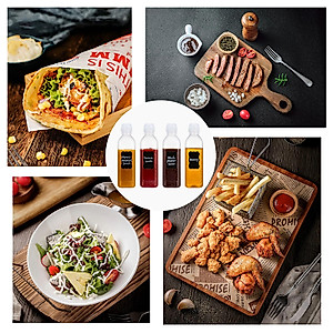 PARBEE 16oz Condiment Squeeze Bottles with Flip Top Lid, 4 Pack Refillable Condiment Containers Ketchup Squeeze Bottles, Leak Proof Dispenser for Syrup Oil BBQ Sauce with Labels & Markers