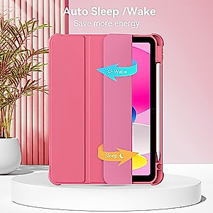 OKP for iPad Air 5th/4th Generation Case 2022/2020, iPad Air Case 5/4 Gen 10.9 inch with Pencil Holder, Auto Sleep/Wake, Slim Lightweight Trifold Folio Smart Cover for Girls Women, Clear Back Pink