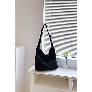 Ulisty Women Corduroy Tote Bag Fashion Shoulder Bag Casual Hobo Bag Shopping Bag Handbag black