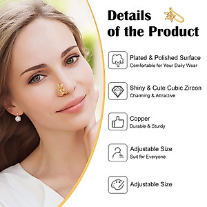 CrazyPiercing 24Pcs Fake Nose Ring CZ African Nose Cuffs Gold Faux Septum Nose Rings Clip on Nose Jewelry for Woman Non Pierced Jewelry