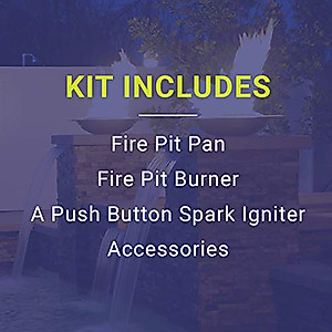American Fireglass Stainless Steel Rectangular Drop-in Fire Pit Pan with Spark Ignition Kit – Natural Gas – Complete, Easy to Assemble and Install DIY Fire Pit Kit, 48” x 14”