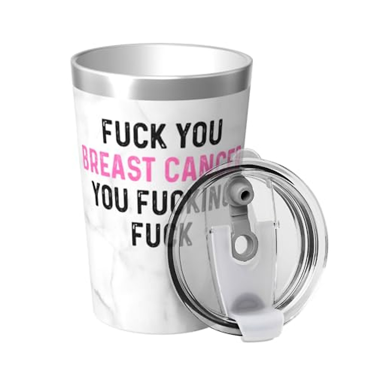 Fu-ck-Breast-Cancer-Funny-Breast Cancer Awareness Gifts 12oz Vacuum Insulated Stainless Steel Travel Mug Leak-Proof Slider Lid Perfect for Coffee or Tea-EEE