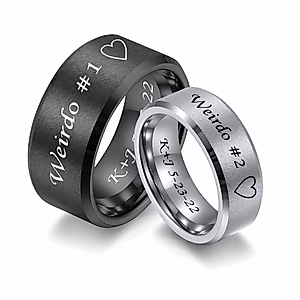 MZZJ Weirdo #1 & Weirdo #2 Couple Matching Ring 10MM & 8MM 2 Tone Set Brushed Tungsten Carbide Bevel Edge Promise Rings for Engagement Wedding,Birthday Gift for Wife Husband