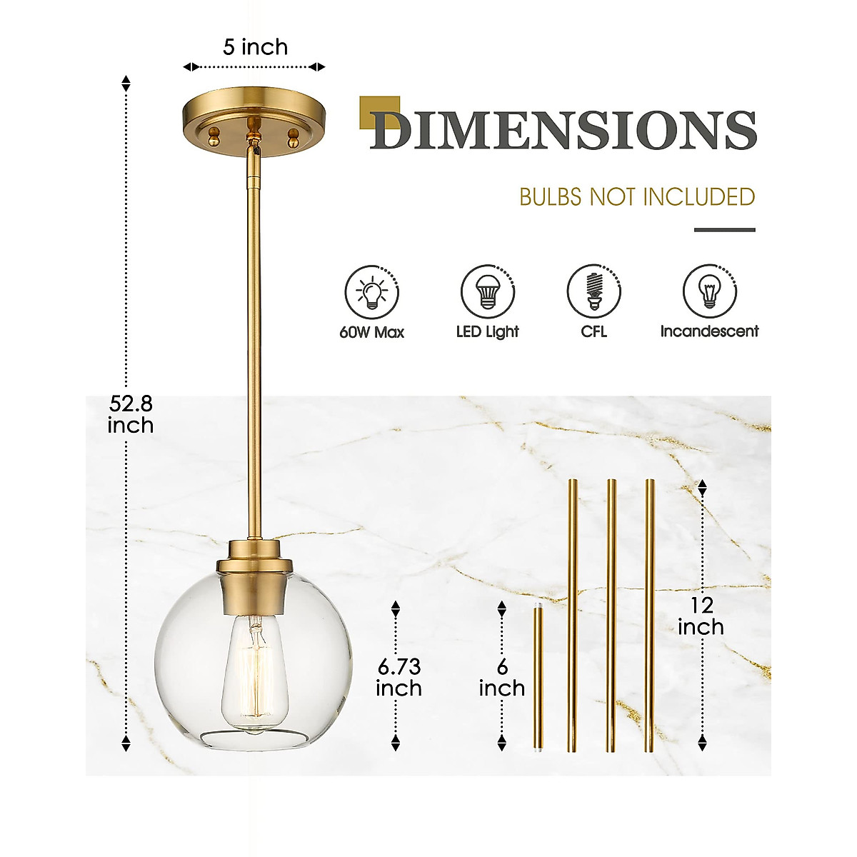 Audickic Pendant Lights Kitchen Island 2 Pack, Gold Pendant Light with Clear Glass Globe Shade, Farmhouse Hanging Light Fixtures for Dining Room, 22280-1P2-GD-C-V
