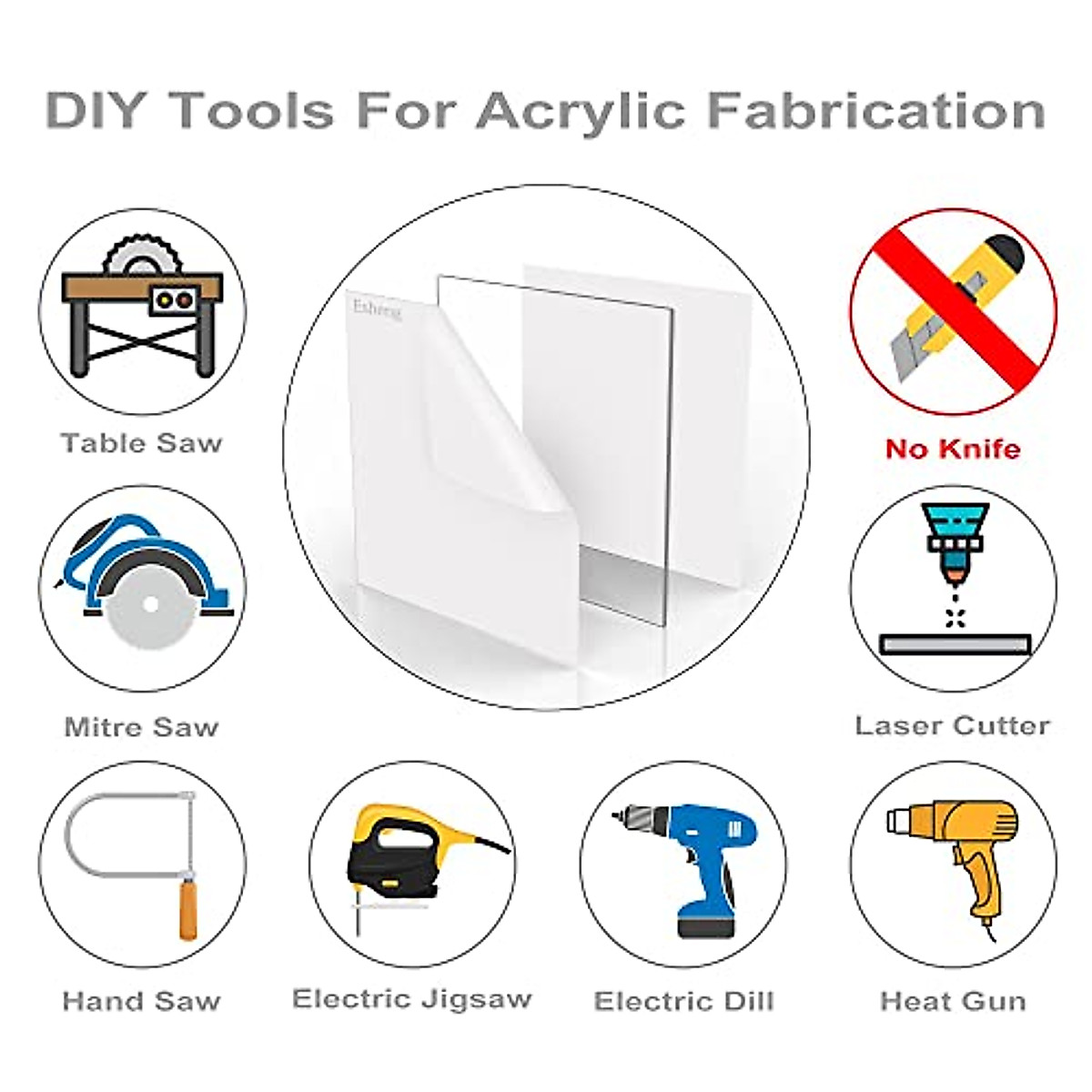 Esheng Clear Acrylic Sheet Cast Plexiglass 12"×12"Square Panel 1/25"(1mm) Thick,Laser Engraved Plastic Sheet,Easy to Cut,With Double-Sided Protective Film for Signs, DIY Display Projects, Craft,2Piece