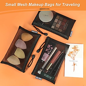 JOINDO 6 Pcs Mesh Makeup Bag for Purse, Mesh Cosmetic Bags, Portable Mesh Zipper Pouch Toiletry Bag Organizing Pouches for Travel (Black)