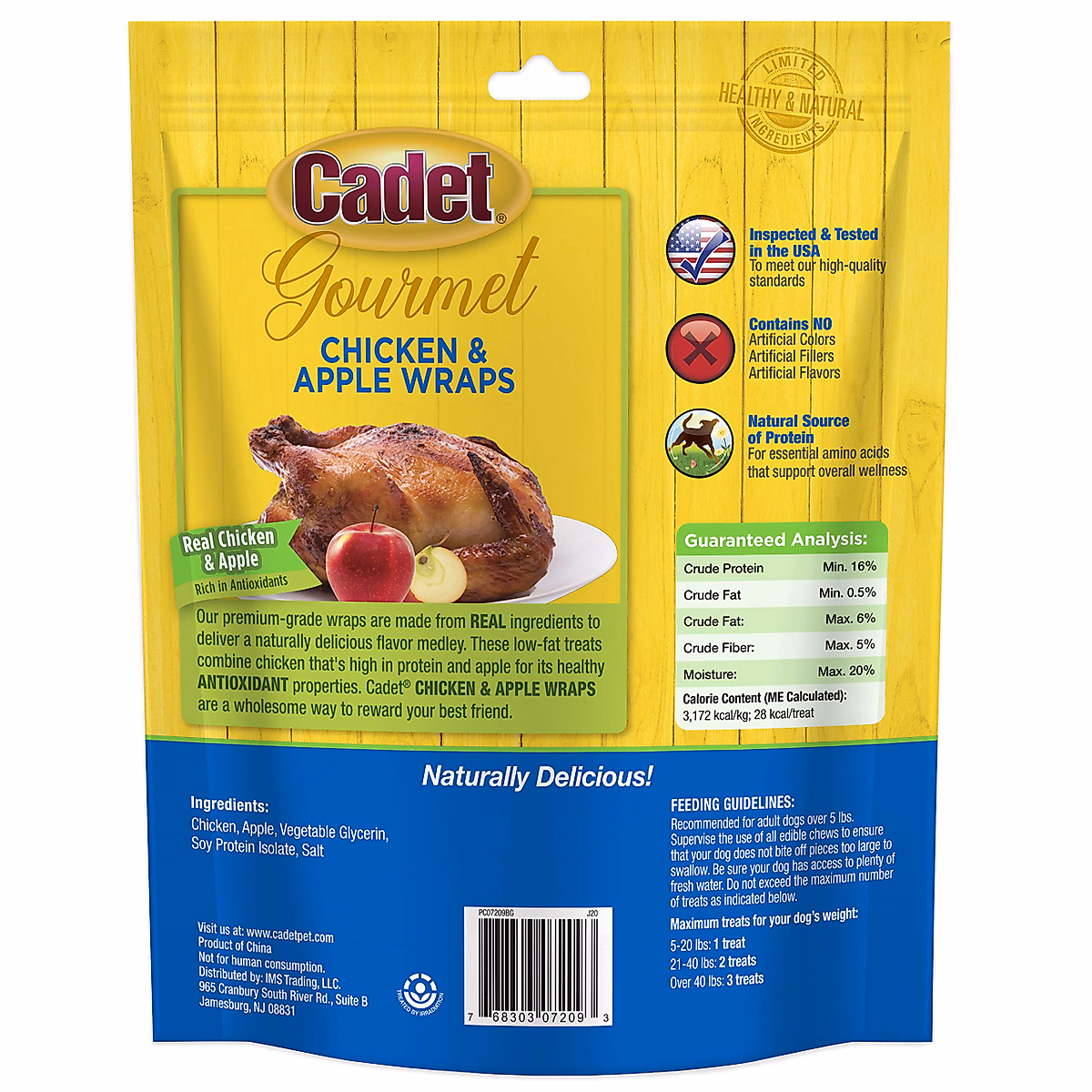 Cadet Gourmet Chicken & Apple Wrapped Dog Treats Wraps - Healthy & Natural Chicken & Apple Dog Training Treats for Small & Large Dogs - Inspected & Tested in USA (14 oz.)