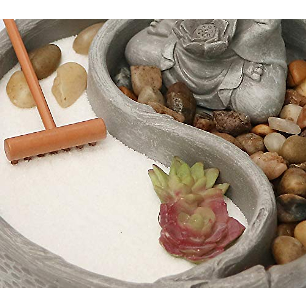 Nature's Mark Mini Zen Garden Kit for Desk with Lotus, Buddha Figures, Rake and Natural Sand River Rocks Table/Desk Décor Gift Set for Home and Office 6 x 6 Inches Round Base