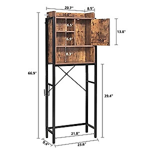 Iwell Over The Toilet Storage Cabinet, Tall Over Toilet Bathroom Organizer with Adjustable Shelf & Paper Hooks, Freestanding Bathroom Space Saver, 66.9''H, Rustic Brown