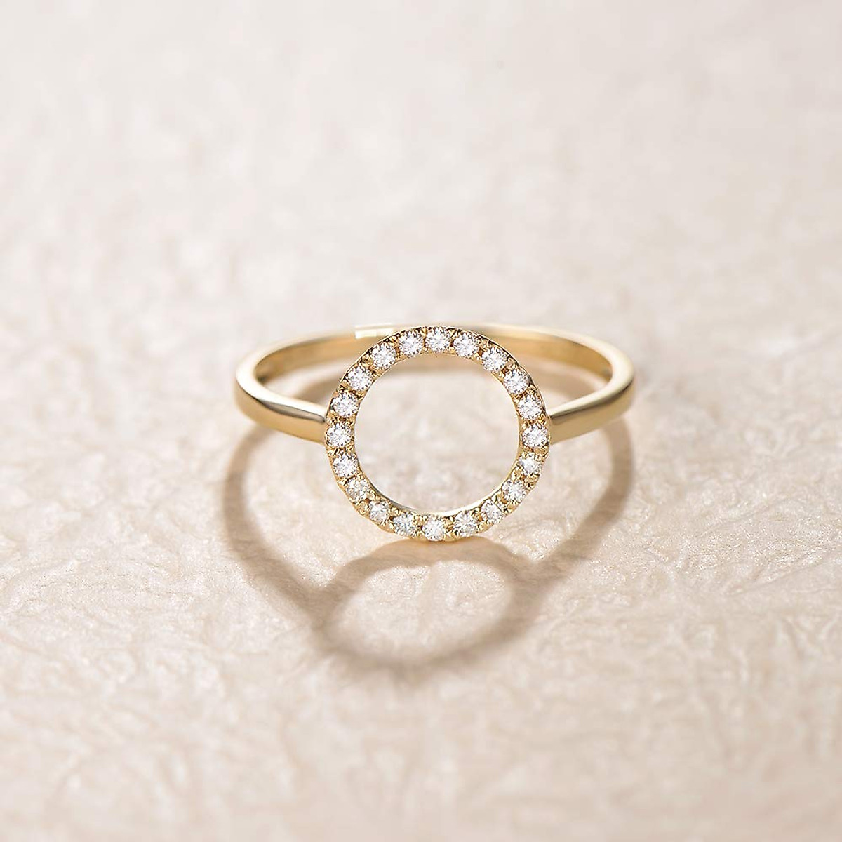 FANCIME 14K Solid Yellow Gold Genuine Diamond Open Circle Statement Ring 0.125CTTW Fine Jewelry For Women Teens, SIZE 7