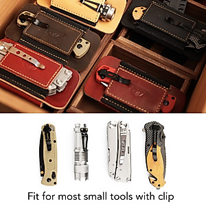 Topstache Horizontal Carry Leather Sheath for Belt, Natural Leather with Elastic Band EDC Knife Holster, Everyday Carry Pocket Organizer,Black