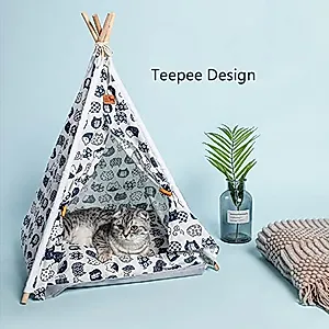 Necygoo Pet Teepee Tent with Cushion Blackboard 24" for Small Dog Cat Pet Tent Bed Puppy House