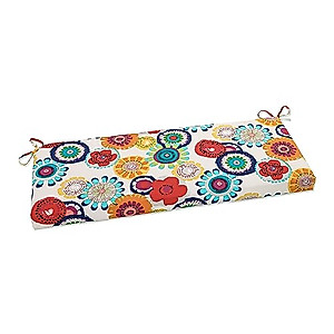 Pillow Perfect Bright Floral Indoor/Outdoor Sofa Setee Bench Swing Cushion with Ties Weather, and Fade Resistant, 18" x 45", Blue/Ivory Crosby