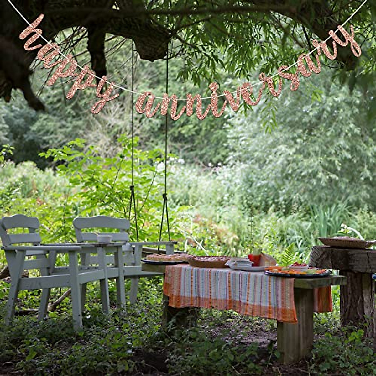 Happy Anniversary Banner for Birthday/Wedding Anniversary/Retirement Anniversary Party Decoration Supplies (Rose Gold Glitter)