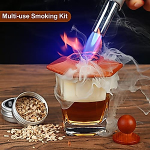 Cocktail Smoker Kit, PESUITOR Old Fashioned Whiskey Smoker Kit with Torch Marble Stones Wood Chips, Drink Smoker Infuser Kit Birthday Bourbon Whiskey Gifts for Men, Dad, Husband Father (No Butane)