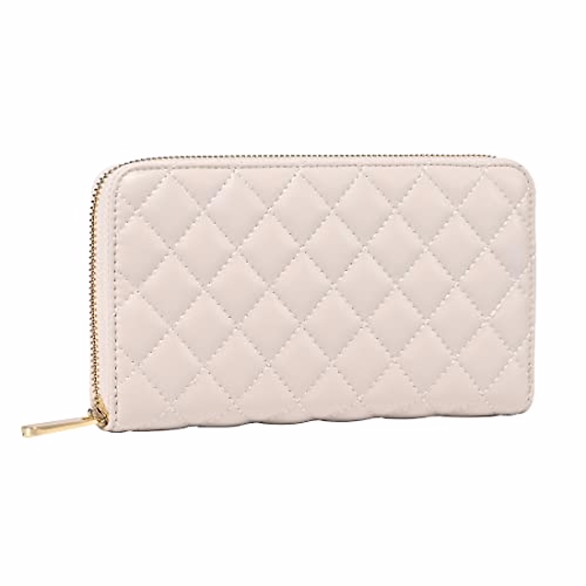 Premium Real Full Grain Leather Classic Long Zipped Wallet with Multiple Card Slots | Phone Clutch | Large Capacity Card Holder Organizer for Men Women (Beige Quilted) (JK-ZW19)