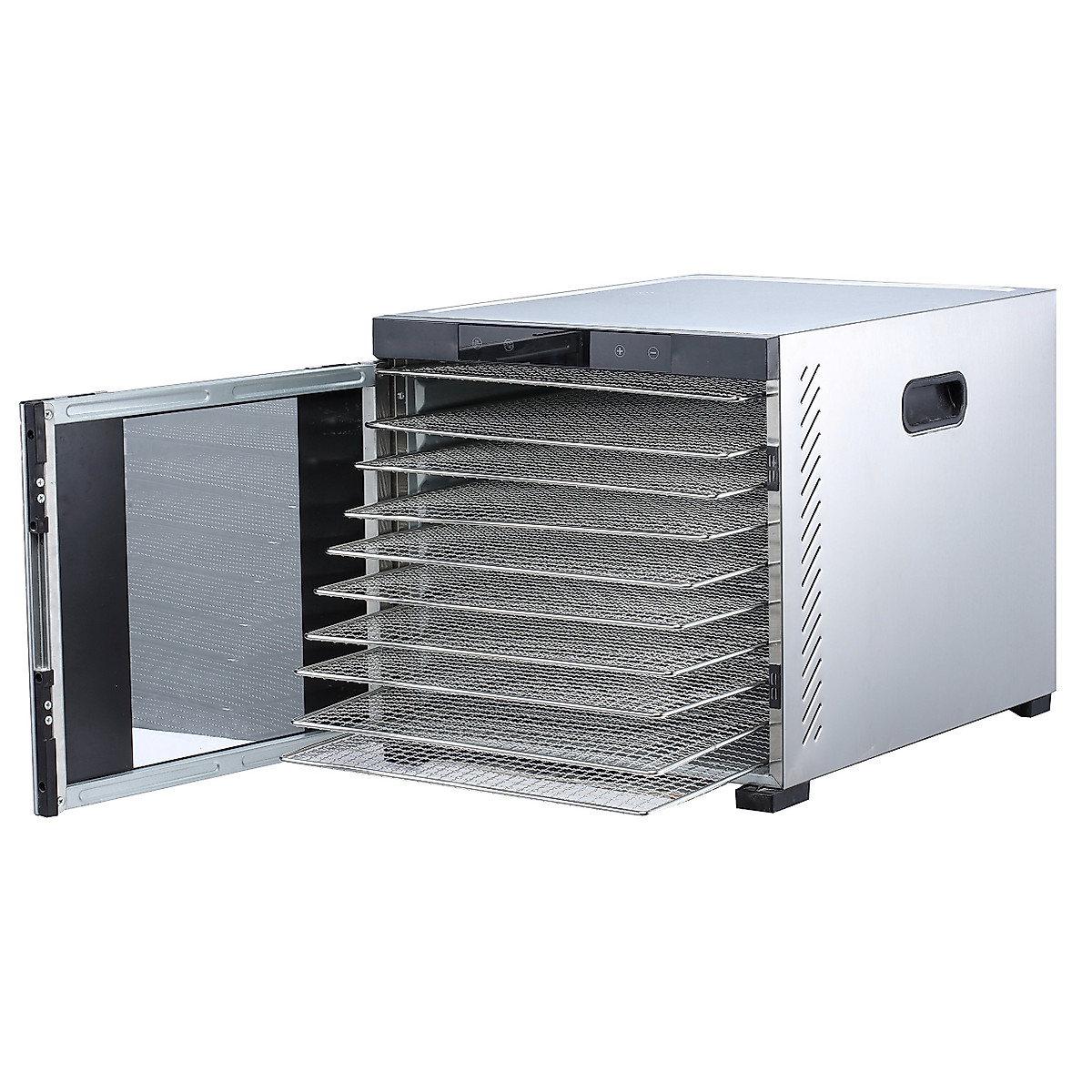 Samson "Silent" 10 Tray Stainless Steel Dehydrator with Glass Door and Digital Timer and Temperature Control for Fruit, Vegetables, Beef Jerky, Herbs, Dog Treats, Fruit Leathers and More