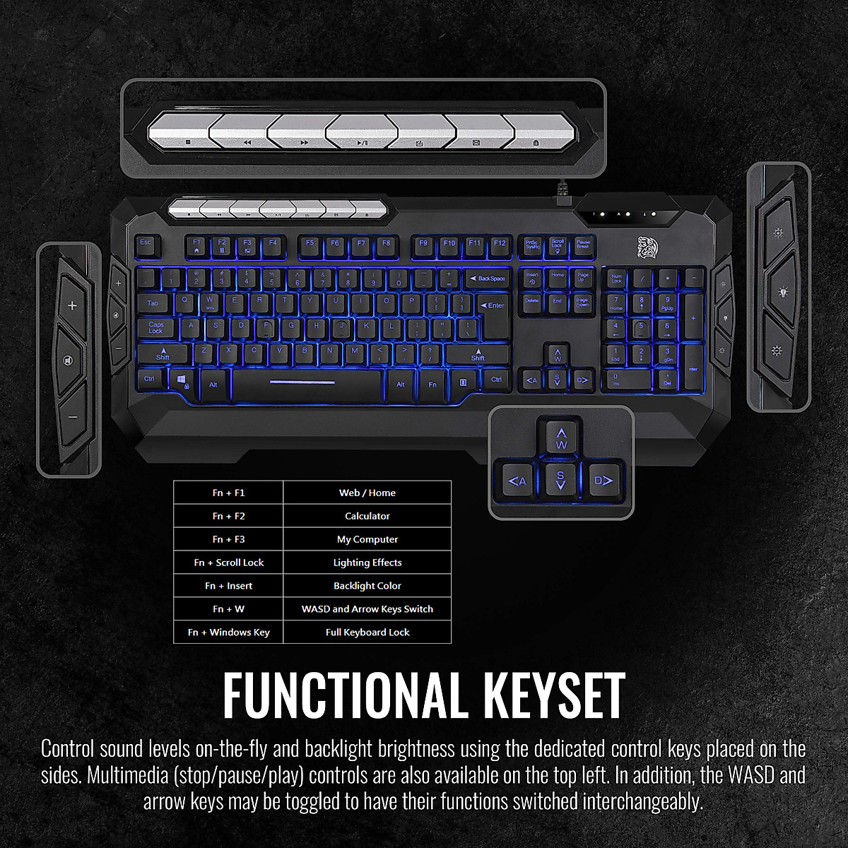 Thermaltake Tt eSPORTS Commander Combo V2, Gaming Keyboard and Gaming Mouse with 2500 DPI, 3 Color Back Lights and Lighting Effect, CM-CMC-WLXXMB-US
