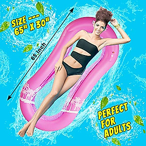 SUNSHINEMALL Inflatable Pool Float, Multi-Purpose Pool Hammock (Saddle, Lounge Chair, Hammock, Drifter) Pool Chair, Portable Water Hammock (Pink-68x32x8inch)