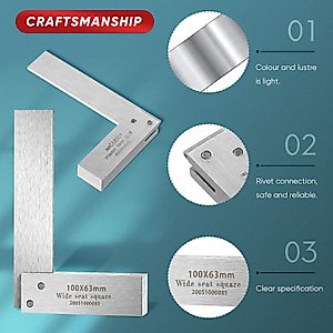 Engineer Square Machinist Square Set Mechanical Steel High Precision Square Woodworking Wide Base Square Tool Wide Sitting Angle Square L-type Measuring Tool for Engineer Student (4 x 2.5 Inch)