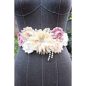 Vintage maternity sash for baby shower pregnancy flowers sash (Champange)