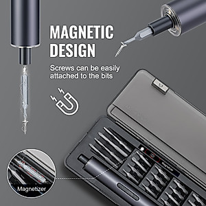 WORKPRO Mini Electric Screwdriver, 20 in 1 Electric Precision Screwdriver with Magnetizer and S2 Steel Bits, Max 4.0V Magnetic Rechargeable Cordless Screwdriver Kit for Phone, Camera, Laptop