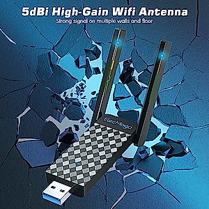 USB WiFi Adapter, ElecMoga 1300Mbps Wireless Network Adapter Dual Band 5GHz/2.4GHz WiFi Dongle USB 3.0 5dBi Antenna WiFi Adaptor for Desktop PC, Support Windows 11/10/8.1/8/7, Mac OS 10.9-10.15