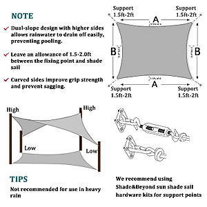 Shade&Beyond 10'x13' Sun Shade Sail Rectangle Canopy Sail Sunshade UV Block for Patio Yard Backyard Light Grey, (We Make Custom Size)