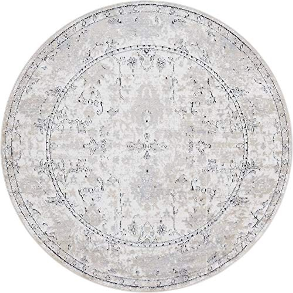 Unique Loom Portland Collection Area Rug - Central (5' 3" Round, Ivory/ Gray)