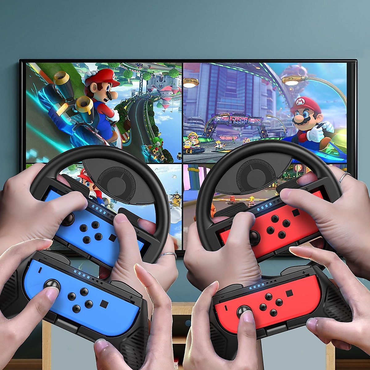 Grip for Switch Controller - 4 Pack Racing Steering Wheel Switch Controller Game Grip Handle Kit Fit for Switch Joycon Controllers (Black)