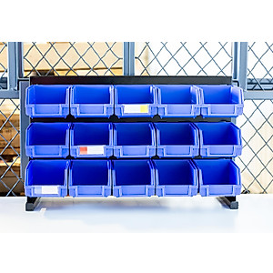 DJC Supply Heavy Duty Storage Bin Set & Steel Panel for Hanging Bin, Bench Mountable Steel Rolled Panel, 15 Bins included, Great for organzing Tools, Parts, and More. (20"X13" Bench Panel Set)