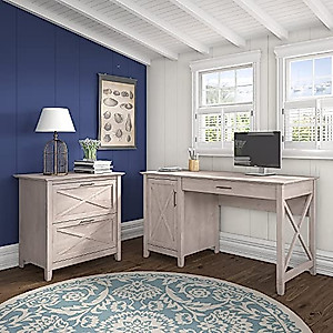 Bush Furniture Key West Collection 54W Single Pedestal Desk in Washed Gray