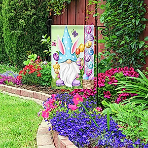Texupday Welcome Bunny Gnome Easter Eggs Tulips Decoration Easter Spring Holiday House Flag Outdoor Yard Flag 28" x 40"