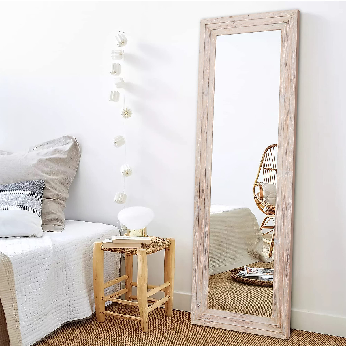 NeuType Rustic Full Length Mirror 65"x22" Large Mirror Rectangular Vintage Wood Framed Floor Mirror Full Body Mirror Hanging or Leaning Against Wall for Living Room Farmhouse, Weathered White