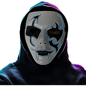 Halloween Costume Mask, 3 Flash Modes, LED Light Up Scary Mask for Festival Cosplay Halloween Masquerade Parties, Carnival Gifts, Adjustable Face (Blue)