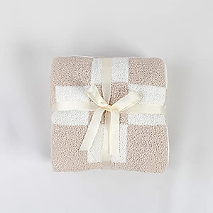 Andreannie Cozy Warm Fluffy Kahki Microfiber Polyester Buffalo Checkerboard Pattern Throw Blanket Knitted Checkered Lightweight Bed Blanket for Sofa Bed Cabin Decor (Twin :60x80 in, Kahki)