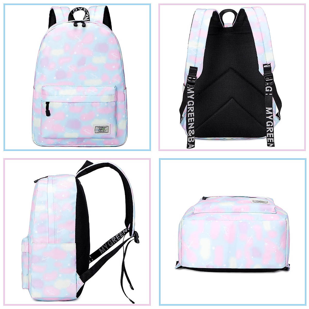 Lohol Rainbow Backpack with Lunch Box for Kids Girls Teens, Lightweight Water Resistant BookBag Set for School Travel (Pink)