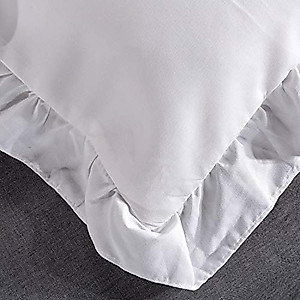 HYPREST White Duvet Cover Queen Size- Soft Lightweight Cooling Aesthetic Farmhouse Ruffled Duvet Cover Bedding Comforter Cover with 1 Duvet Cover and 2 Shams, Oeko-TEX Certificated (No Comforter)