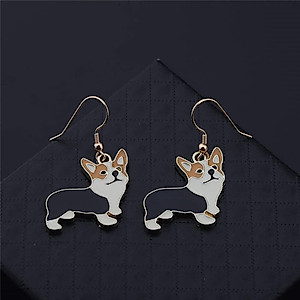 DIYANMMY Cute cartoon alloy Corgi Dog Drop Dangle Earrings On Charm Animal Jewelry Corgi Gift For Pet Lover Corgi Mom Puppy Mom (Dog earrings)
